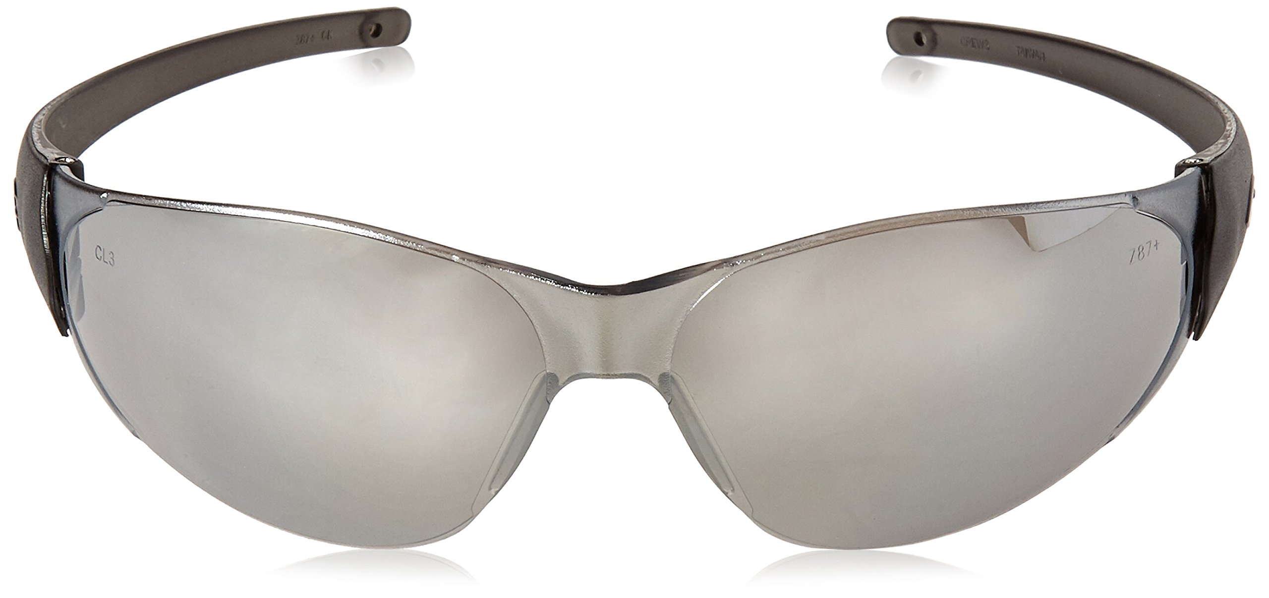 MCR Safety CK117 Checkmate Polycarbonate Silver Mirror Lens Safety Glasses with Non-Slip Bayonet Temple Sleeve