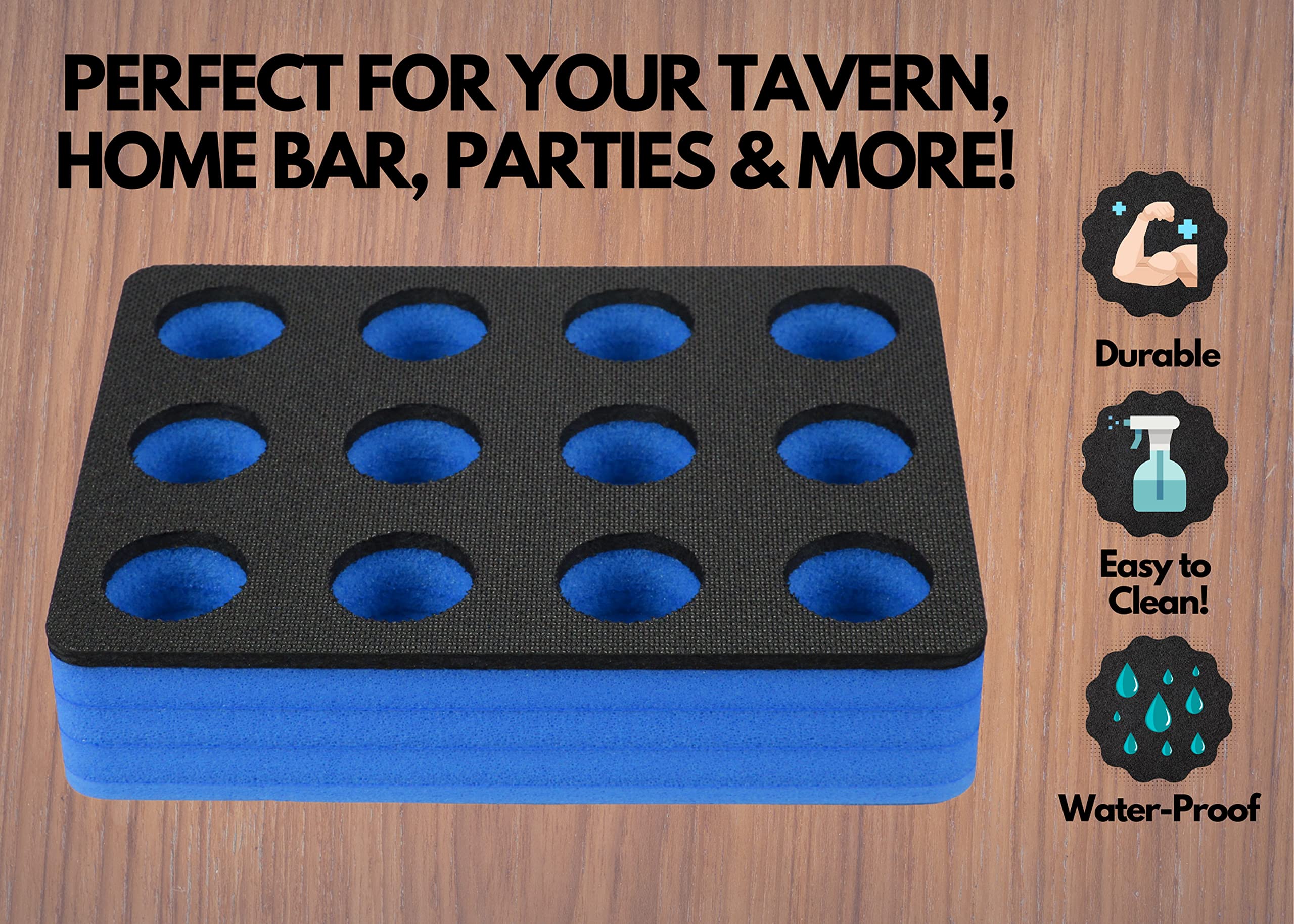 Polar Whale Shot Glass Holder Organizer Modern Tray for Home Kitchen Bar or Club Party Durable Blue and Black Durable Foam Serving Rack 10 Inches Wide Holds 12 Shots