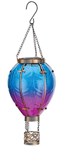 Regal Art & Gift Solar Hot Air Balloon Lantern β Hanging Solar-Powered LED Lights, Waterproof Portable Decorative Outdoor Lamp Made of Metal & Glass for Garden, Patios & Pathway β Blue (Small)