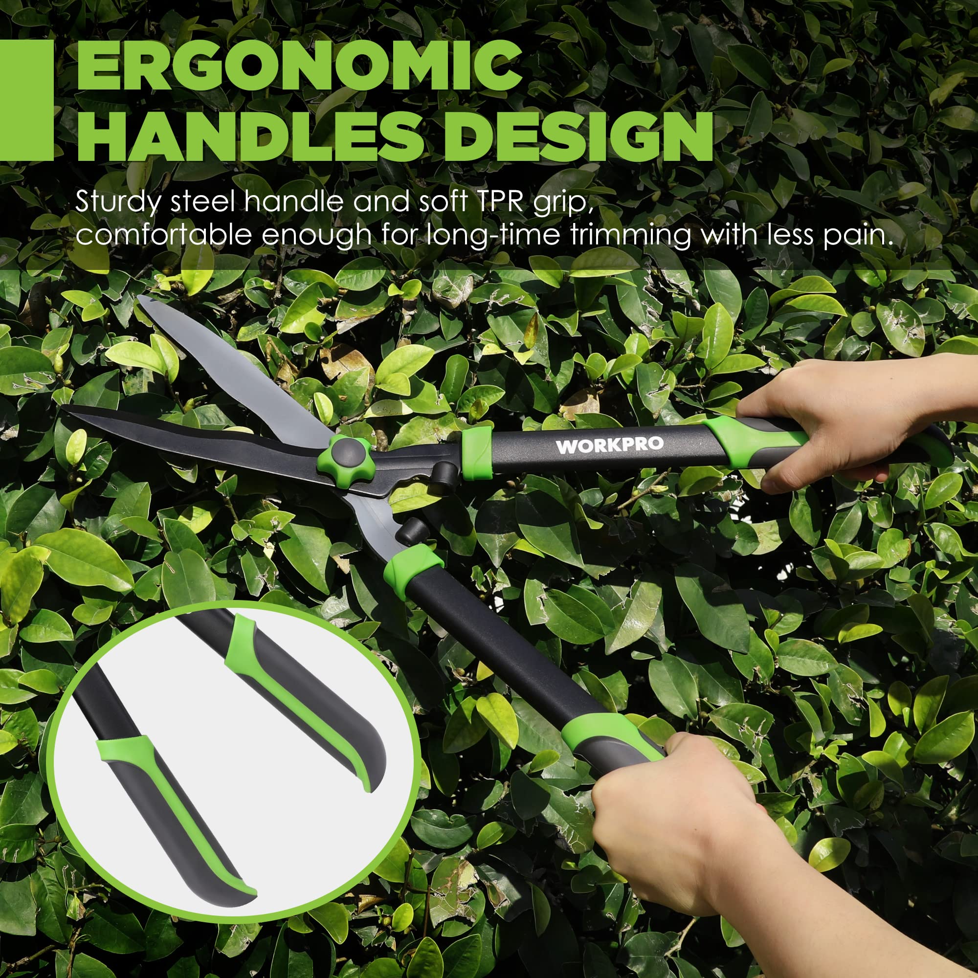 WORKPRO Hedge Shears, 23'' Manual Hedge Trimmers with Wavy Blade & Ergonomic Comfortable Handle, Home Garden Pruner Hedge Clippers Perfect for Trimming Borders, Boxwood, and Tall Bushes