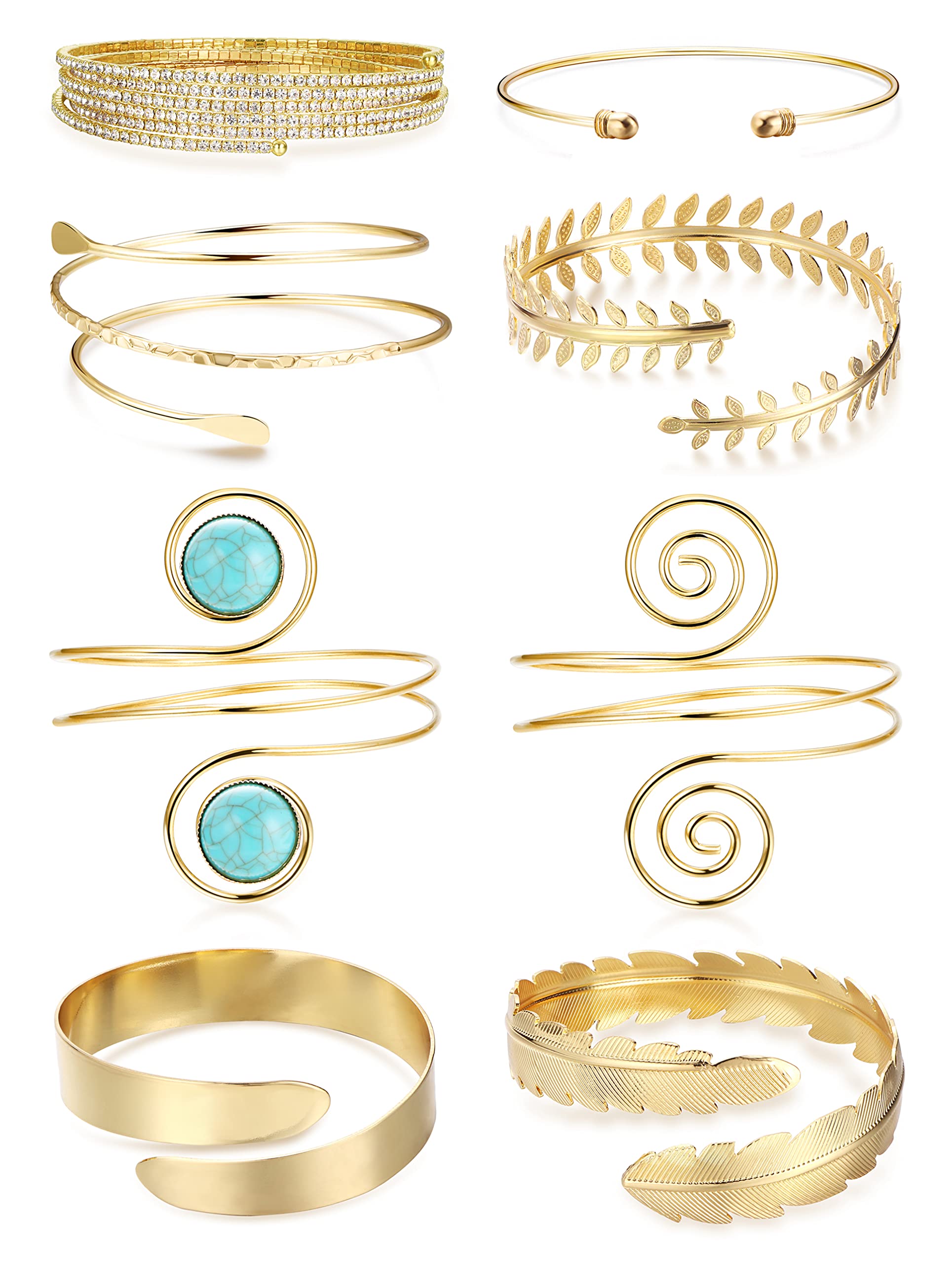 SAILIMUE 8 Pcs Arm Cuff Upper Arm Band Cuff Bracelets for Women Minimalist Simple Coil Bangle Gold Silver Adjustable Open Armlet Armband Costume Jewelry Set