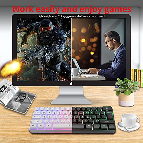 Snpurdiri 60% Wireless Gaming Keyboard,2200mAh Mini 61 Keys Mechanical Feeling Keyboard with Bluetooth 5.1&2.4G Wireless Dual Modes,Support Charging,Suitable for PC/Tablet/Smartphone Gamer,White