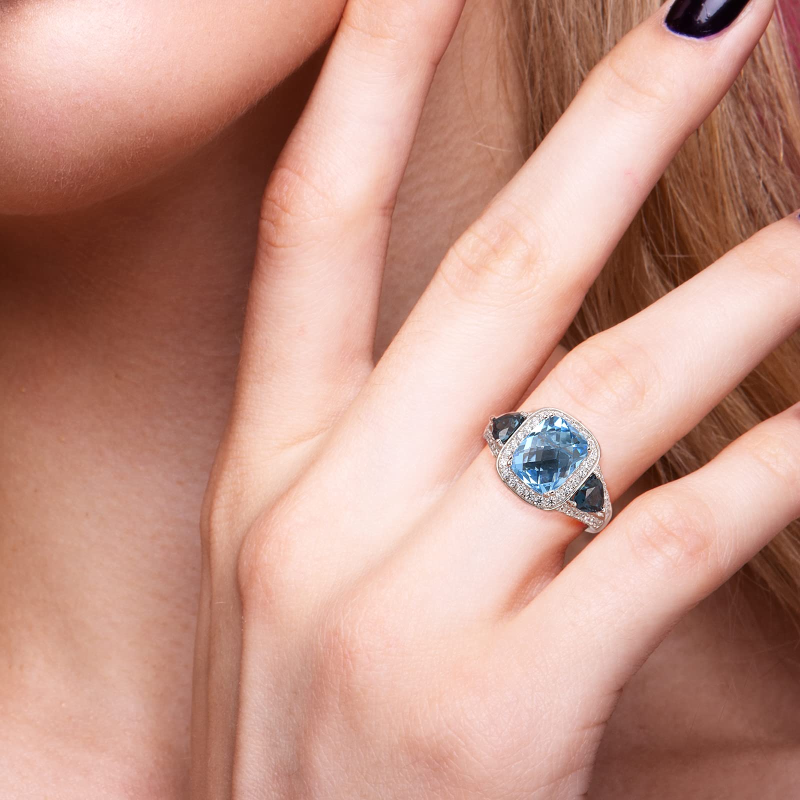Santuzza 925 Sterling Silver Ring 2.75CT Blue Glass Blue Spinel White Cubic Zirconia Rings(9)
