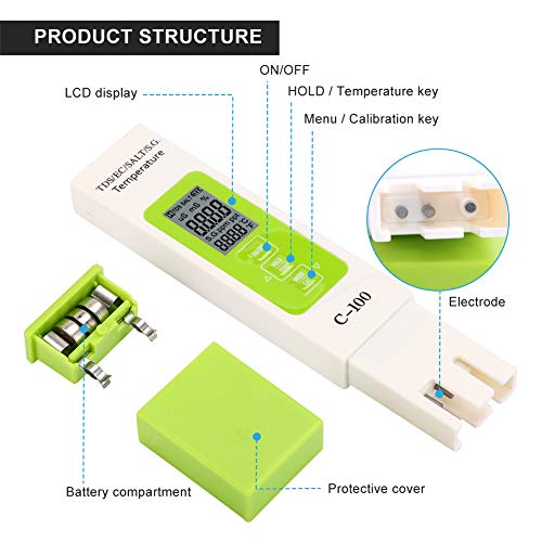 Water TDS Meter,5 in 1 TDS, EC, Salinity,Temperature Meter, Specific Gravity of Sea Water Accurate & Reliable ppm Meter,Digital Water Tester for Drinking Water, Aquariums, Swimming Pool, Hydroponic S