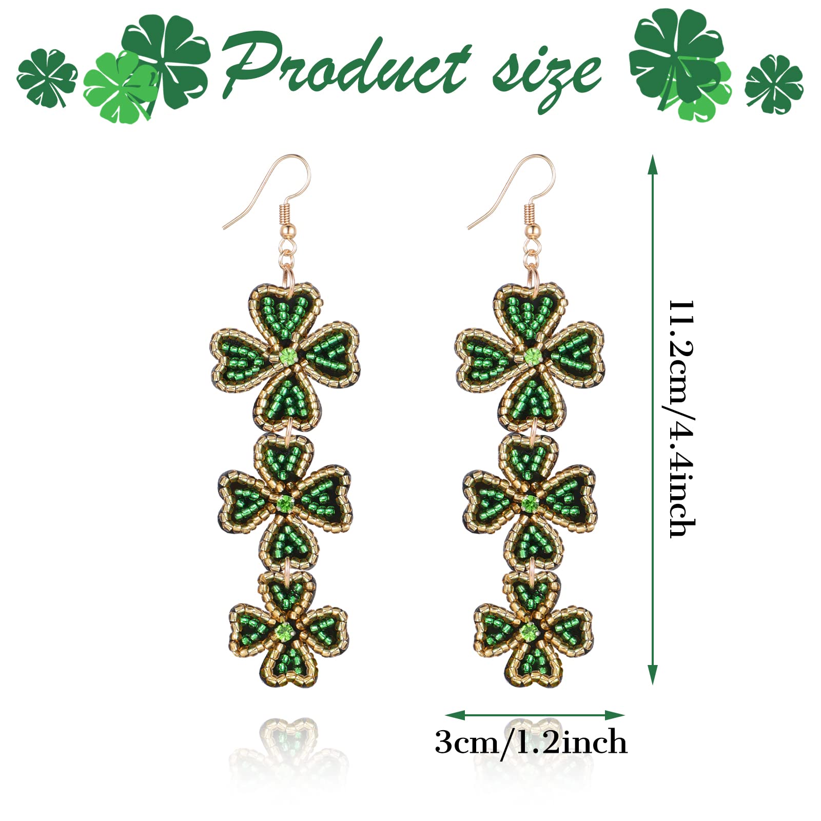 St. Patrick's Day Earrings Tassels Beaded Green Leaf Earring for Women Handmade Lucky Shamrock Hat Drop Dangle Earrings Irish Holiday Jewelry Gift