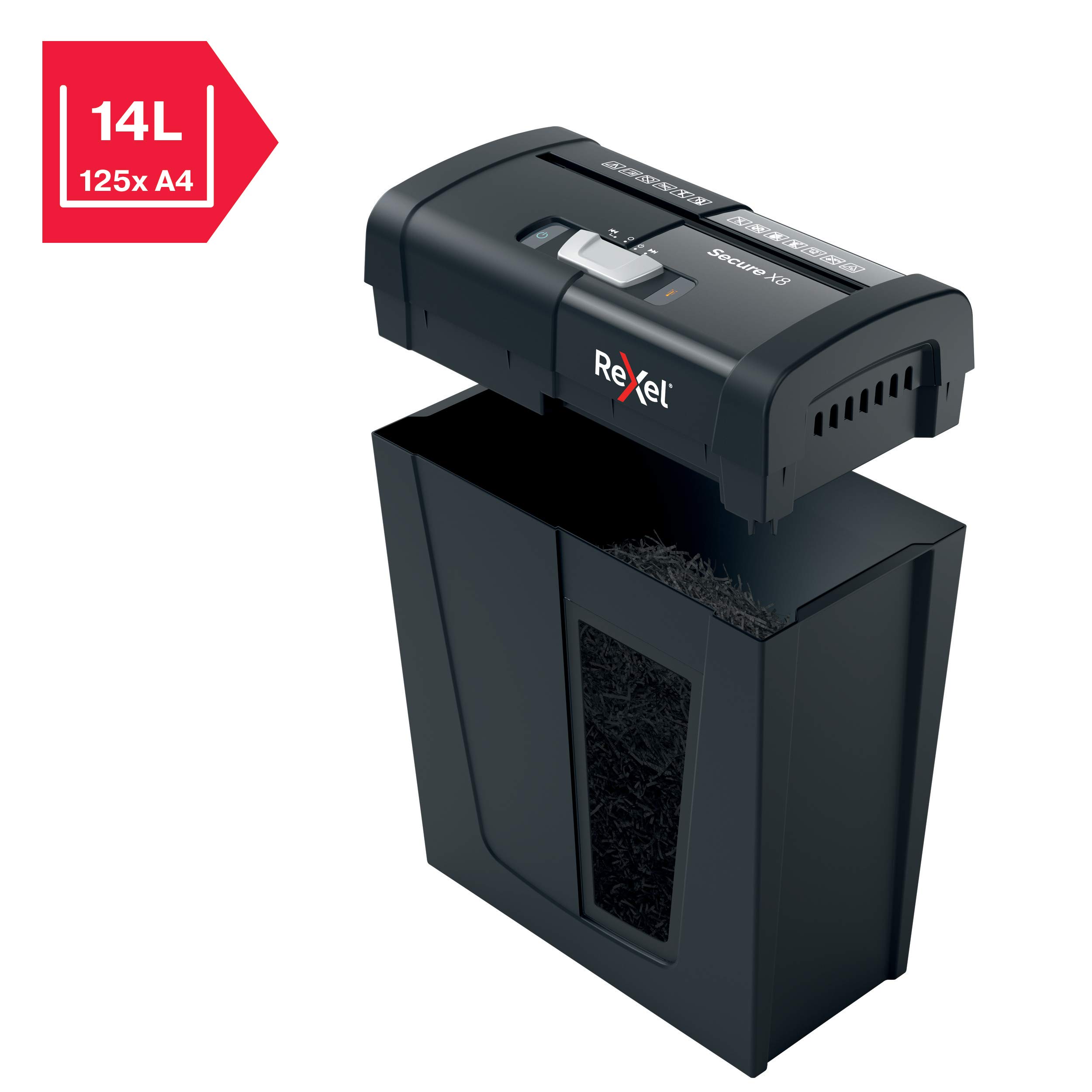 Rexel X8 Cross Cut Paper Shredder, Shreds 8 Sheets, P4 Security, Home/Home Office, 14 Litre Removable Bin, Quiet and Compact, Secure Range, 2020123