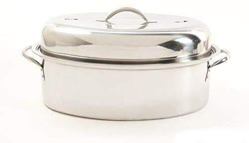 Stainless Steel Turkey Roaster with Lid and Rack, Oval Roasting Pan Rack and Lid - Large Covered Turkey Roasting Pan with Top - Stainless Steel Oval Roaster Pan with Top - High Dome Roaster