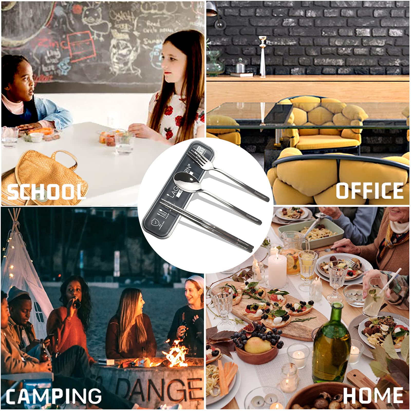 Premium Travel Utensils Set, Stainless Steel Cutlery Set, Reusable Flatware, Chopsticks Fork Spoon Silverware Set, Pocket Utensils for Picnic, Camping and Travel,Straws and Cleaning Brush