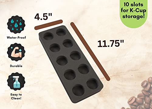 Polar Whale 2 Coffee Pod Storage Organizers Tray Drawer Insert for Kitchen Home Office Waterproof 4.5 X 11.75 Inches Holds 10 Compatible with Keurig K-Cup Durable Dark Gray Foam Made In The USA