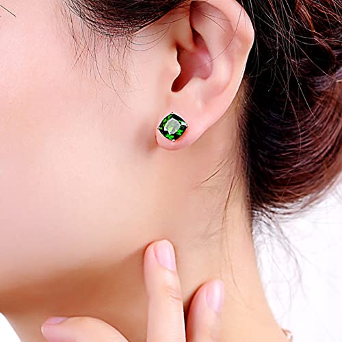 Square Tourmaline Gemstone Gold Stud Earrings, Gold Stud Earrings With Natural Tourmaline Gemstone Luxury Style Design Four Claw Fine Pin Gold Earrings