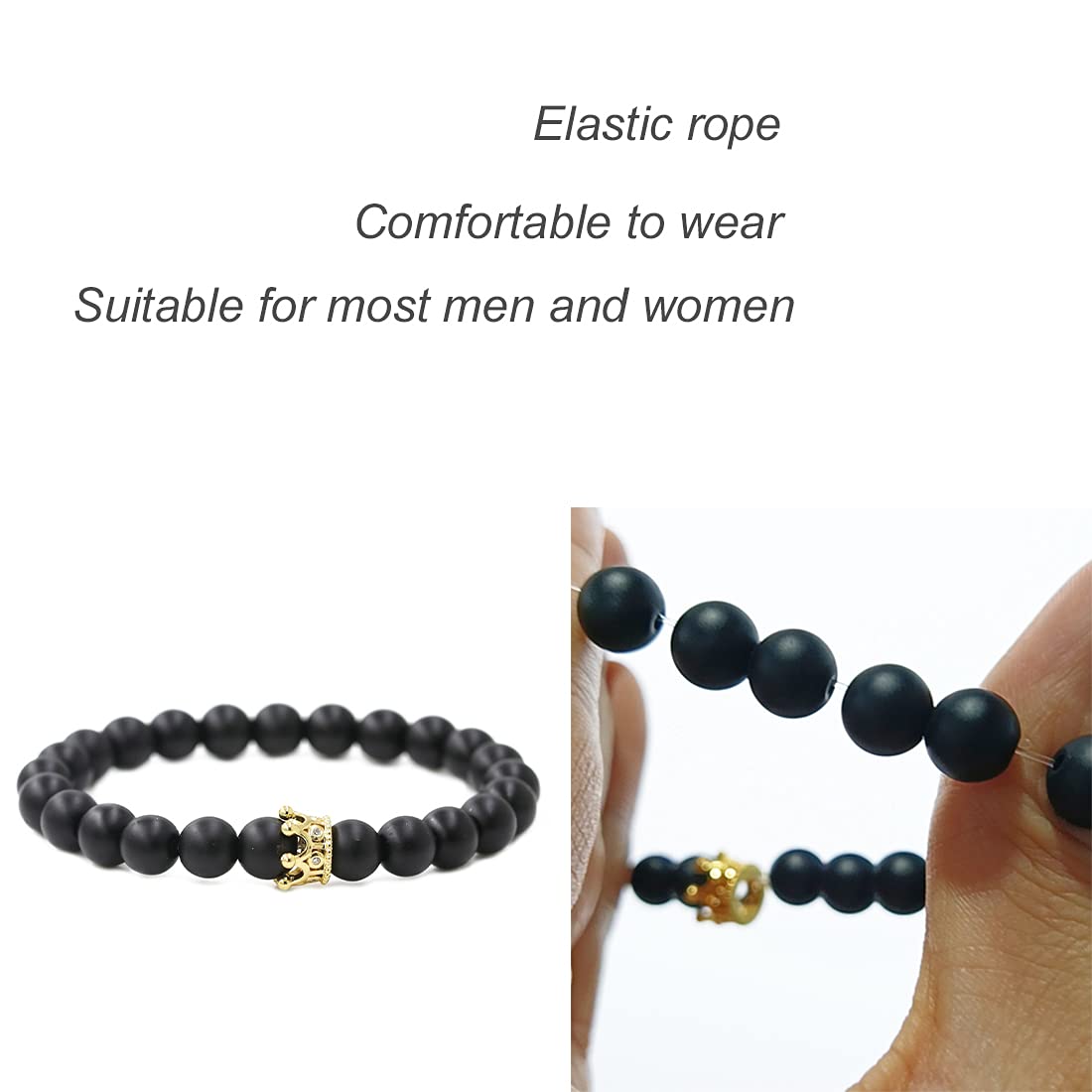 SONNYX 12 Pcs 8MM Lava Rock Stone Bead Bracelet for Men Women Crown King Charm Lion Leopard Head Natural stone Bracelet Set Adjustable Elastic