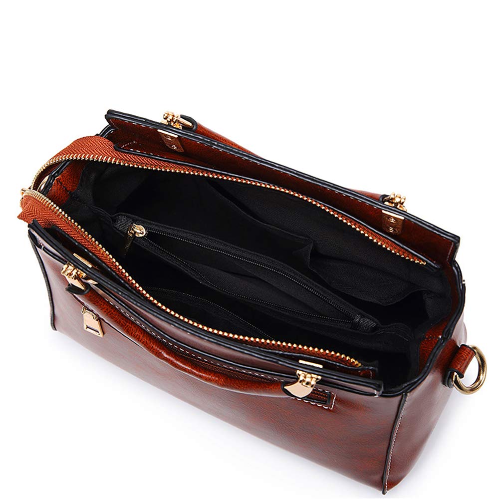 Mn&Sue Vintage SatchelHandbags for Women Shoulder Bag Work Tote Cross Body Messenger Bag (Brown)