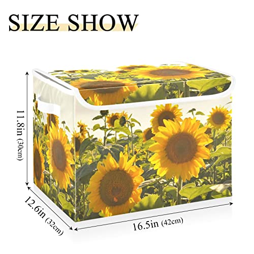 RunningBear Sunflower Field Large Storage Bins with Lid Collapsible Storage Bin Laundry Baskets Decorative Storage Box for Rooms Playroom Shelves