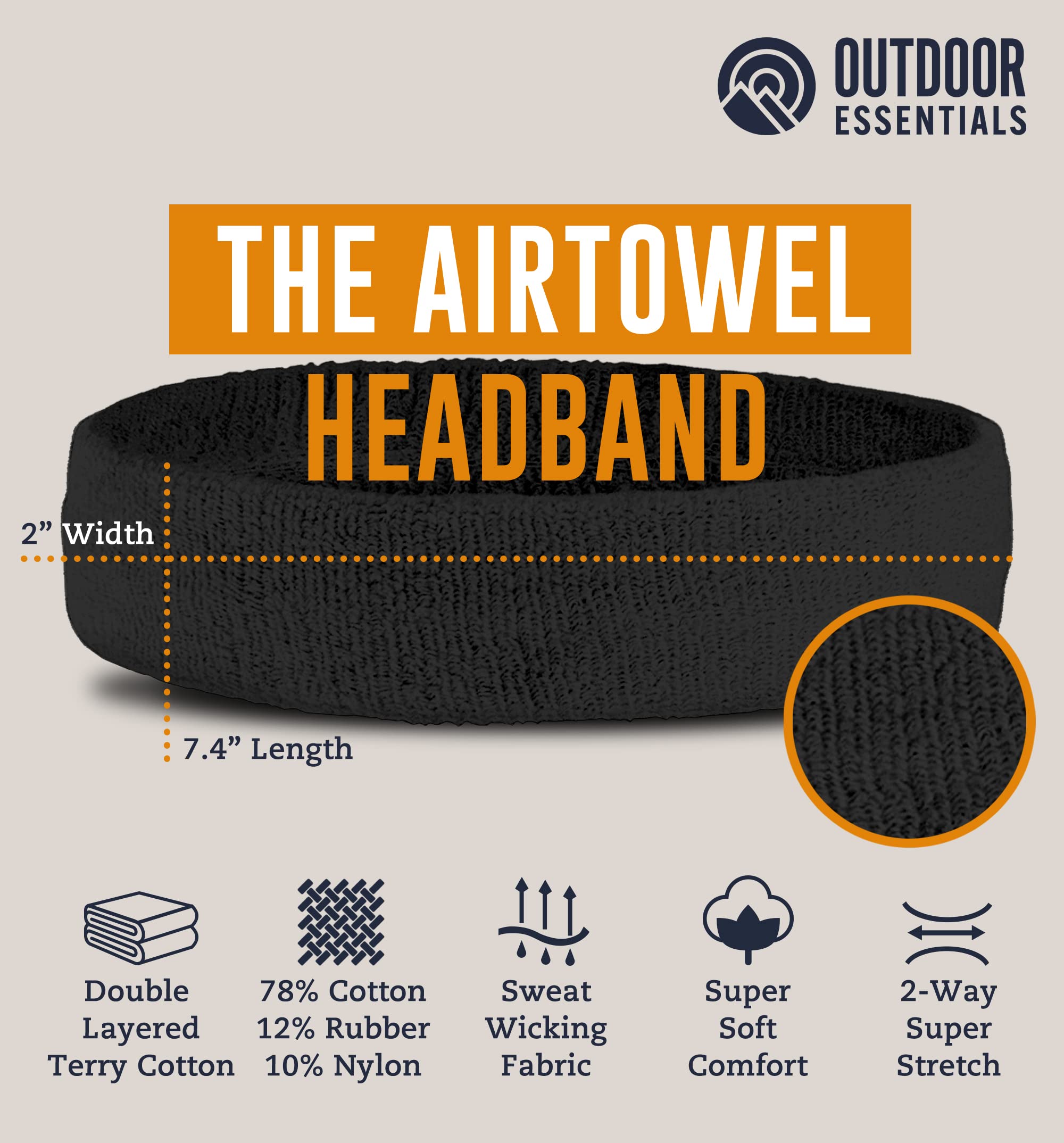 OutdoorEssentials Sweat Bands Headbands Men - Sweatbands for Women - Sports Headband - Sweat Absorbing Headband - Multipack Sweat Head Bands