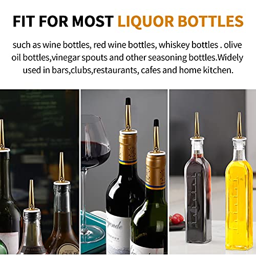SuproBarware Liquor Bottle Pourers - Stainless Steel Bottle Pourers with Clean Bursh, Rustproof Metal Alcohol Pouring Tubes For Bars, Clubs, Restaurants & Home Use (Gold)