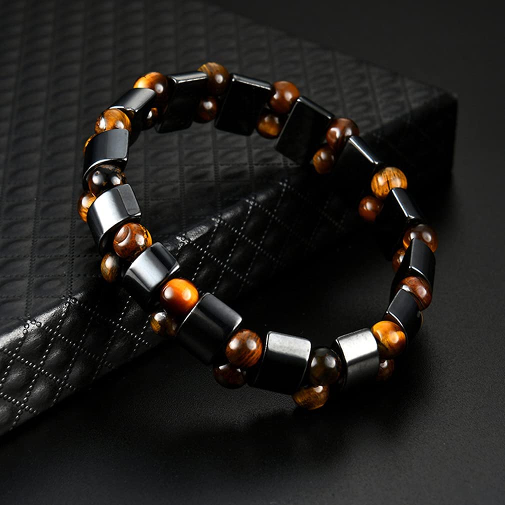 SAMOCO 8 Pcs Hematite Bead Bracelet for Men Women 8mm Tiger Eye Stone Beads Bracelet Elastic Natural Stone Bracelet Bangle