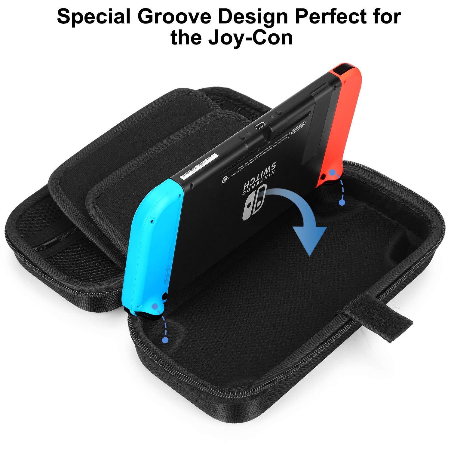 RICYOGA Vendfine Carry Case Compatible with Nintendo Switch - Pretty Sturdy Protective Hard Travel Carry Case for Nintendo Switch, Enough space to store Original Charger, extra Joycons, Black, 4