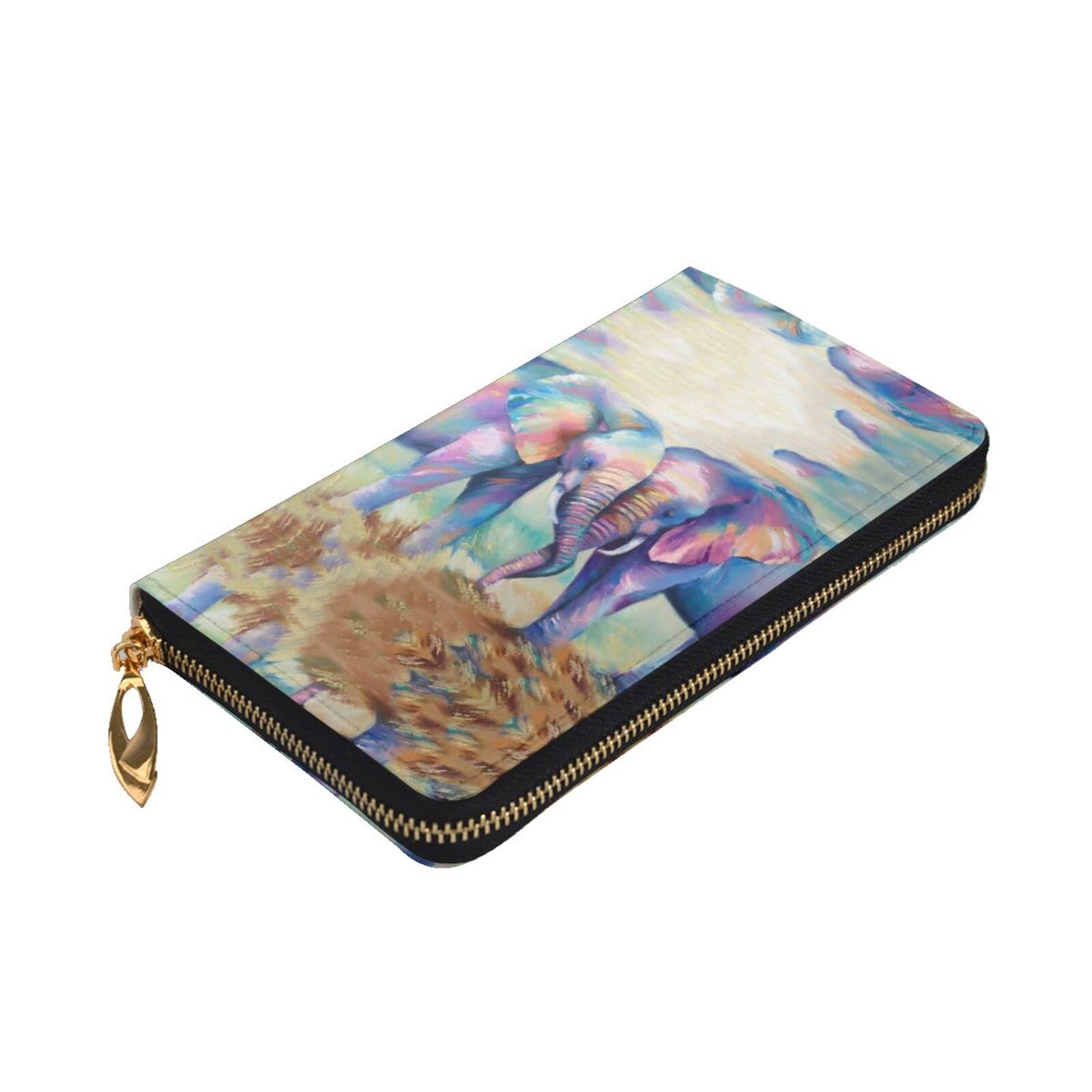 Two Colorful Elephants Women'S Leather Long Clutch Wallet :>> 7.48x4.13 Inch Comfortable, Lightweight, Waterproof, Durable.