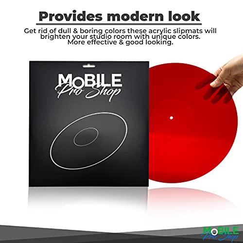 Mobile Pro Shop Acrylic Turntable Mat - Acrylic Slipmat for Vinyl LP Record Players - Improves Sound Quality & Provides Tighter Bass - Anti Static Platter mat (Red_lit)