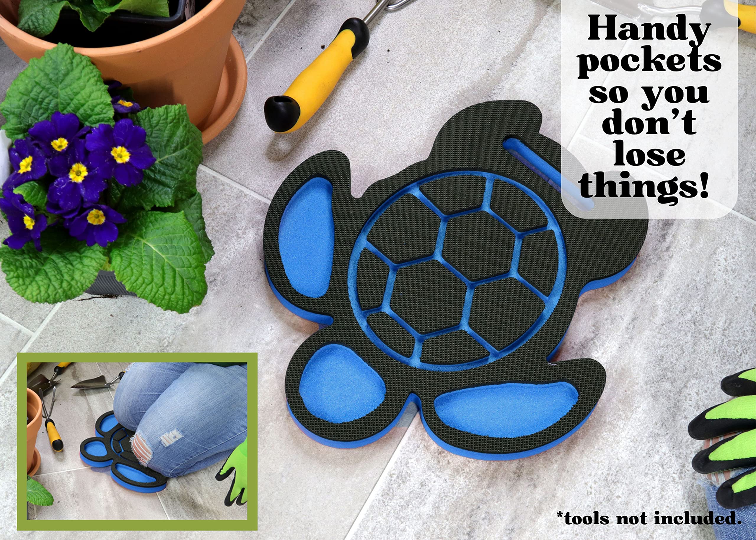 Polar Whale Portable Gardening Kneeling Pad Sea Turtle Shaped Blue and Black Knee Cushion with Tool Pocket for Home Work Automotive Workshop Durable Thick Comfortable High Density Waterproof Foam