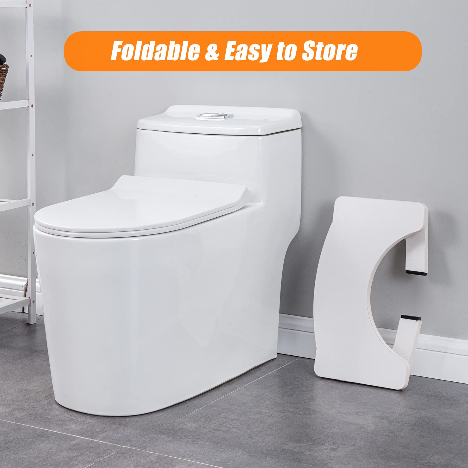 Toilet Stool Wood, Foldable Poop Stool for Adults, 7" Squatting Potty Stool Extra Sturdy & Wide Wooden Toilet Squat Step Stool with Anti-Slip Feet by CHEAGO,380 lbs Pure White