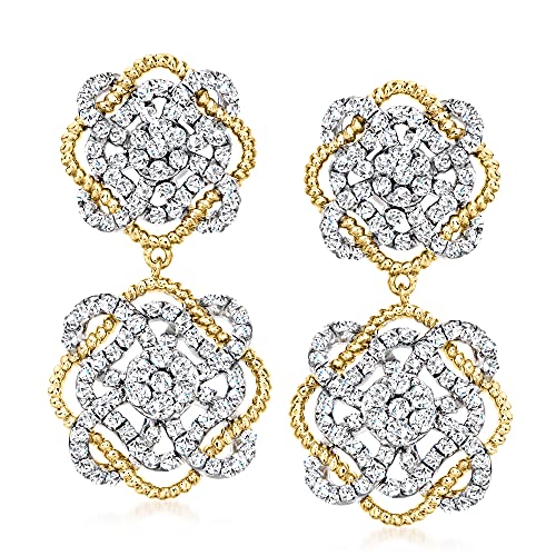 Ross-Simons 1.15 ct. t.w. Diamond Double-Drop Cluster Earrings in 2-Tone Sterling Silver