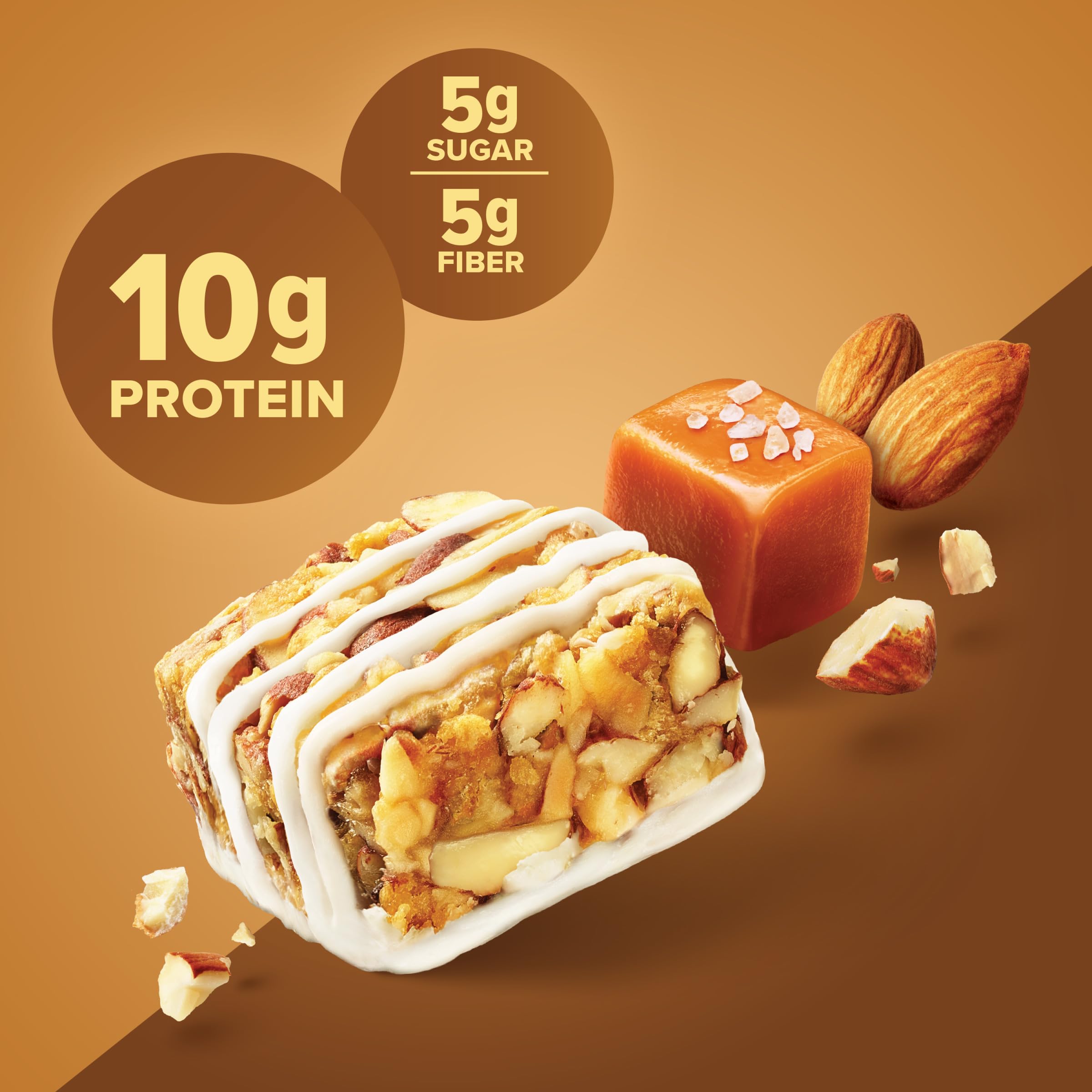 Pure Protein Nut Bars, Caramel Almond Sea Salt, 10g Protein, Gluten Free, Low Sugar, 1.65 oz, 10 Pack (Packaging may vary)