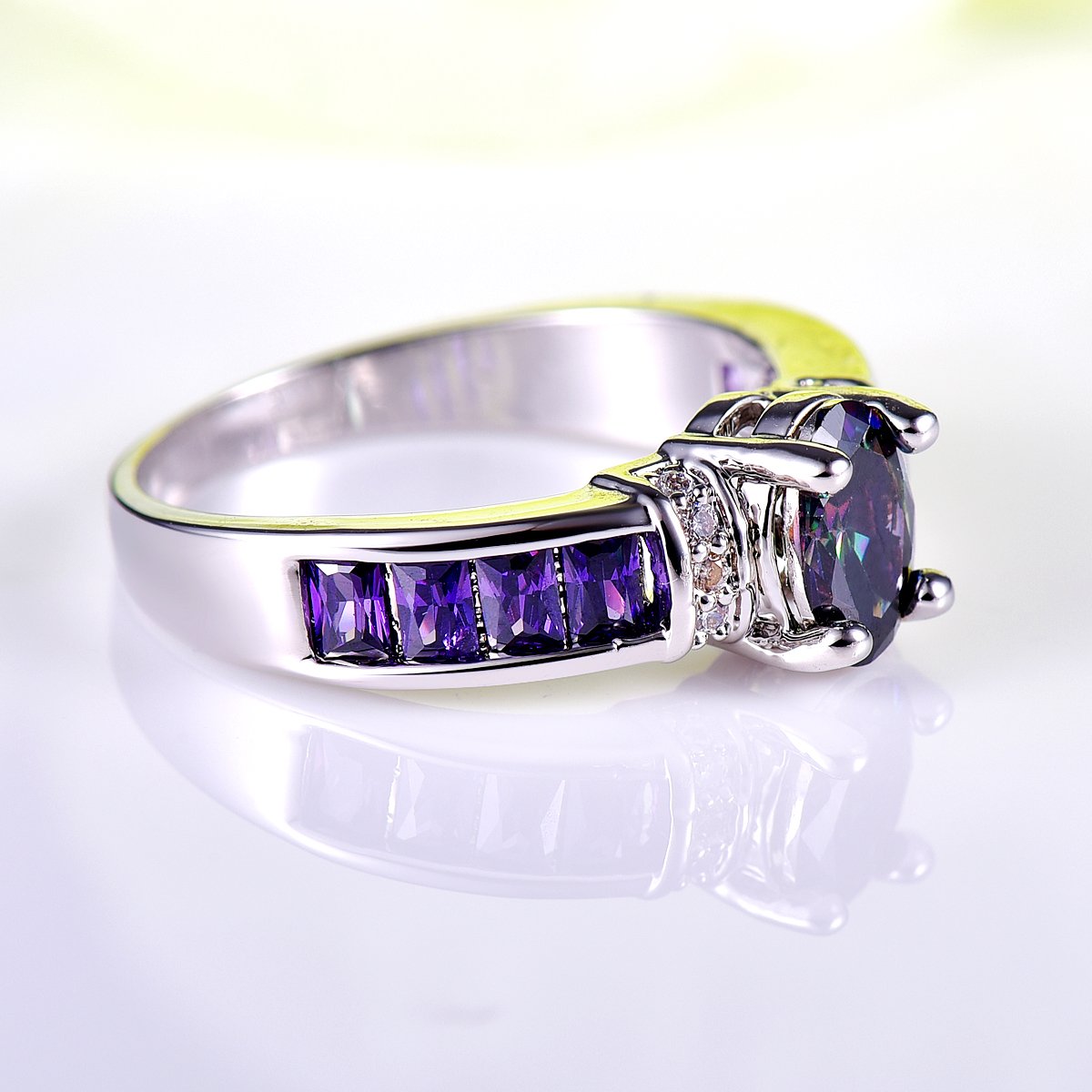 Psiroy 925 Sterling Silver Plated Created Rainbow Topaz Filled Engagement Rings Size 12
