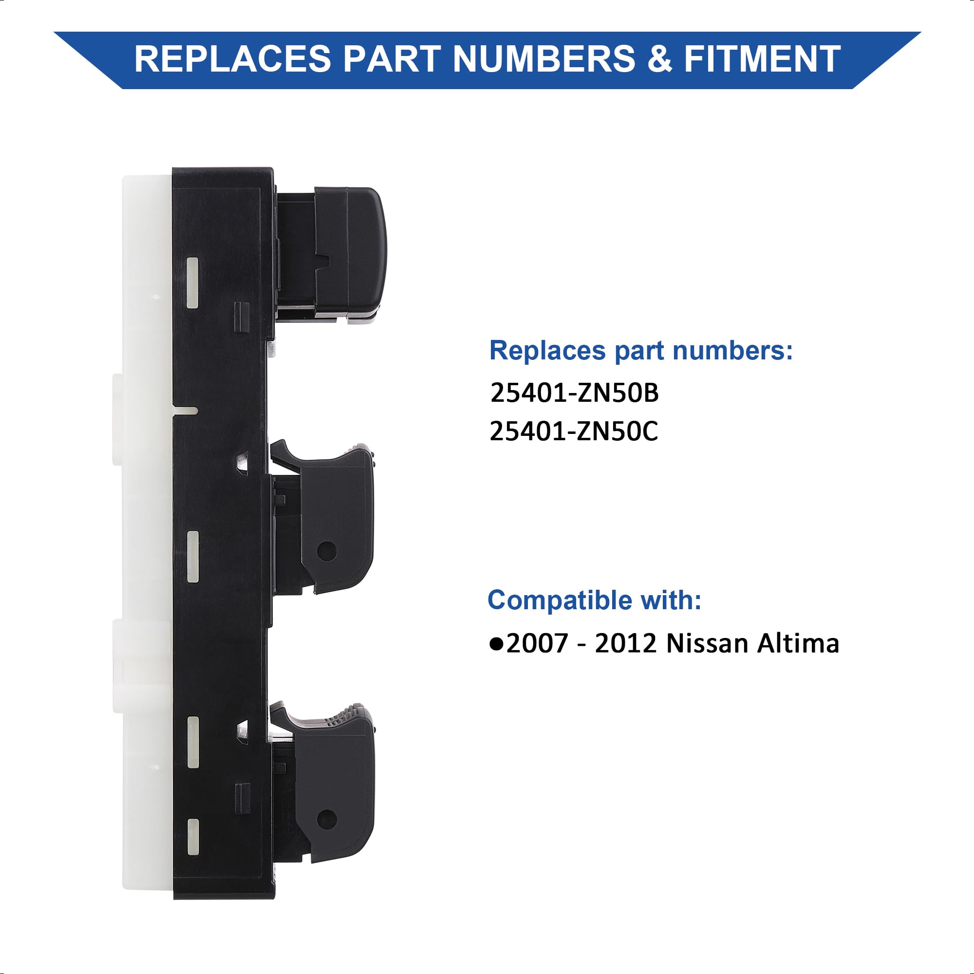 Obaee Driver Side Power Master Window Control Switch Button Compatible with 2007-2012 Nissan Altima Replace 25401-ZN50B, 25401-ZN50C