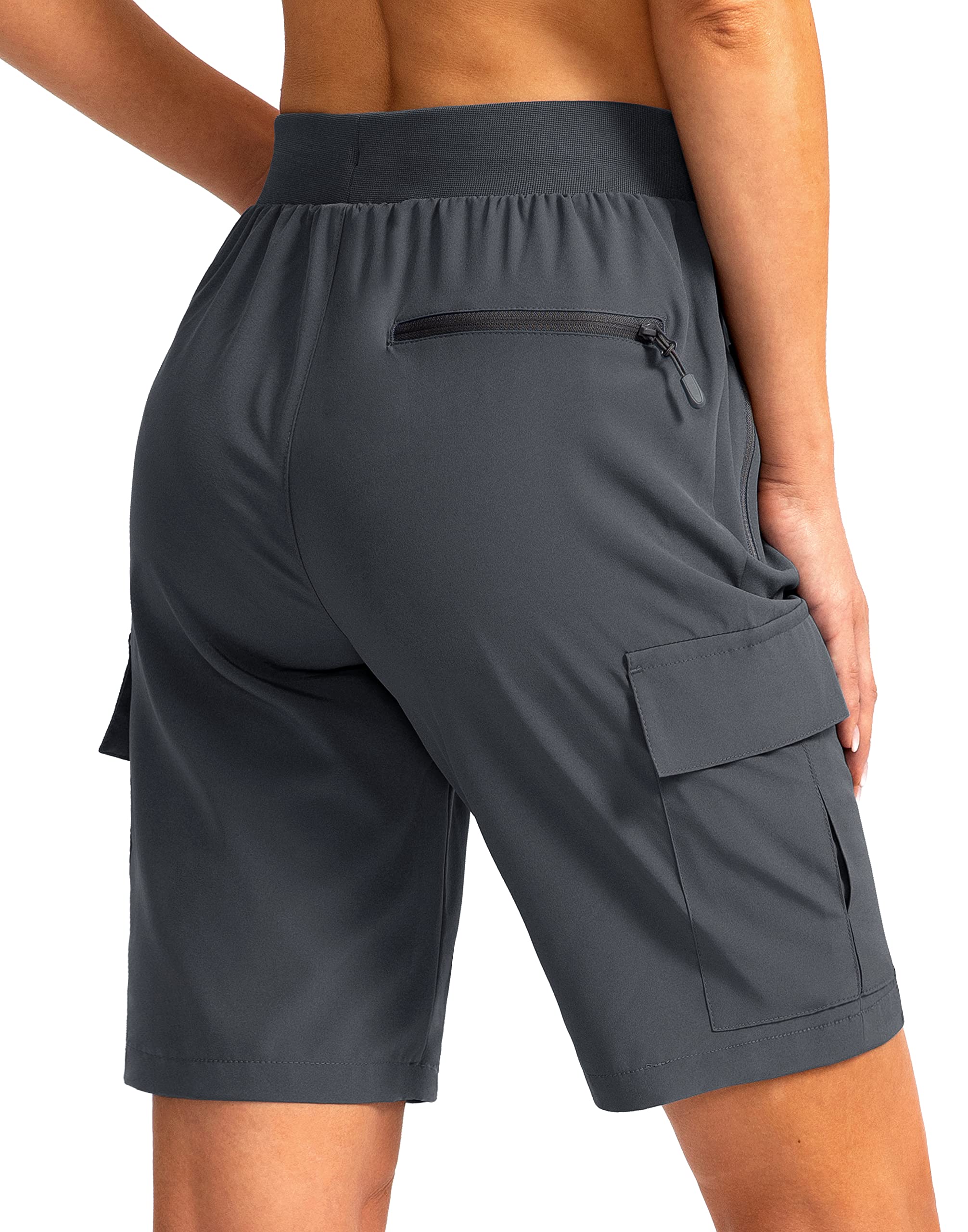 Soothfeel Women's 9" Hiking Cargo Shorts with 5 Pockets Quick Dry Summer Athletic Golf Bermuda Long Shorts for Women Casual (Deep Grey, 3XL)