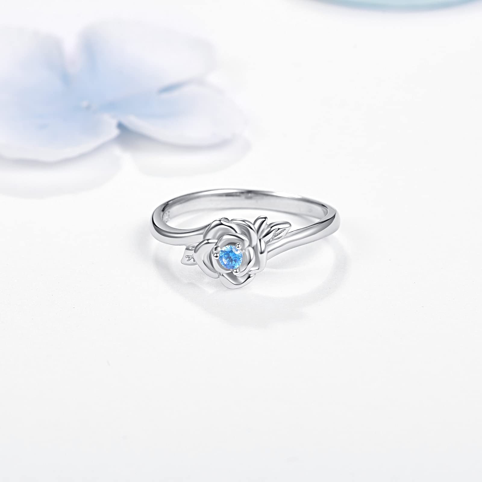 MLAWR S925 Sterling Silver Ring Purple Butterfly Ring Promise Ring Engagement Wedding Bands for Women, 9#