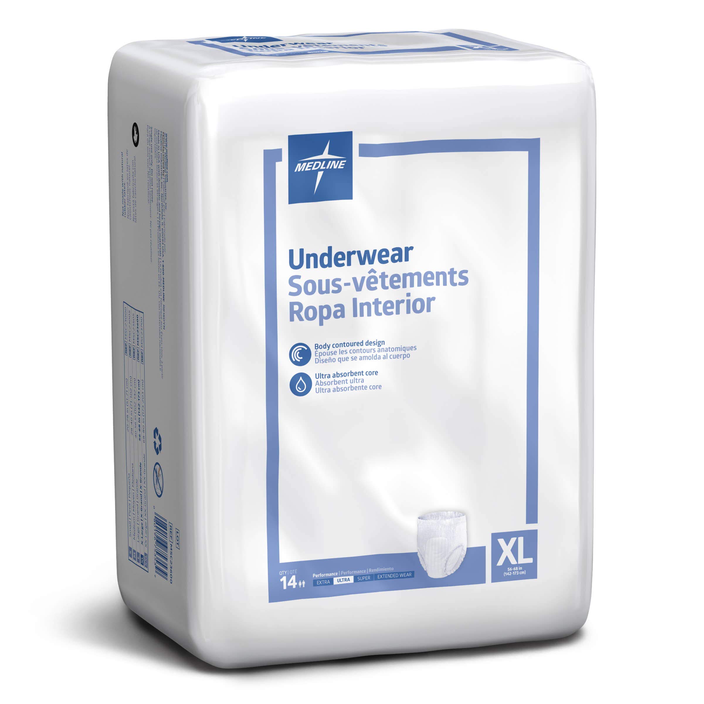 Medline Protection Plus Classic Protective Underwear, X-Large, 14 Count (Pack of 4)