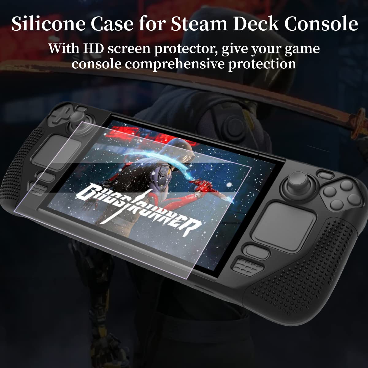 Silicone Case for Steam Deck Game Console with HD Screen Protector, arVin Full Wrap Silica Gel Protective Cover Skin Accessories for Steam Deck, Anti-Slip/Sweat Proof/Scratch Resistant/Shock Proof
