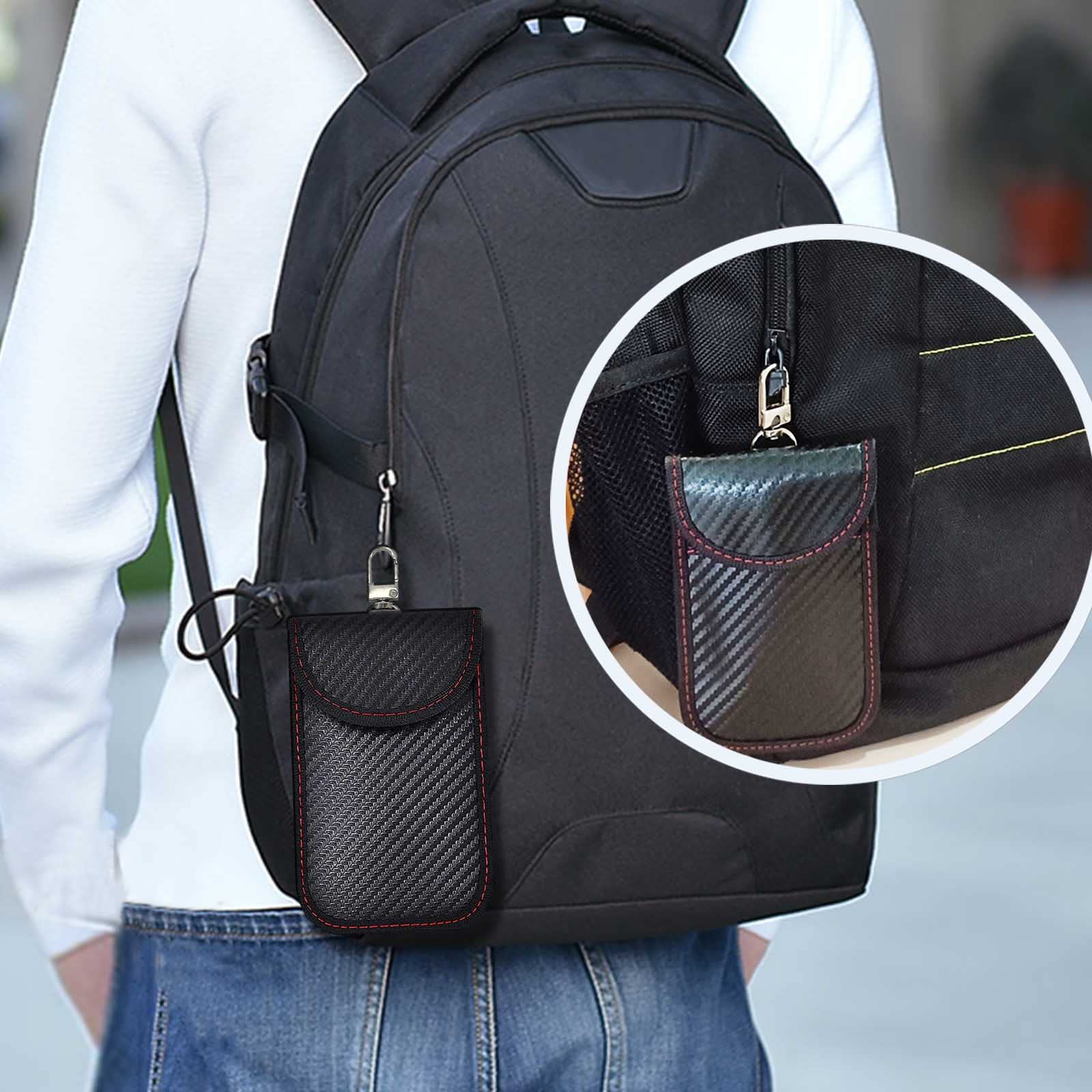 Medsuo Small Faraday Pouch RFID Small Car Key Signal Blocking Pouch with Hook Securing Keyring for Car Keys Anti-Theft Remote Entry