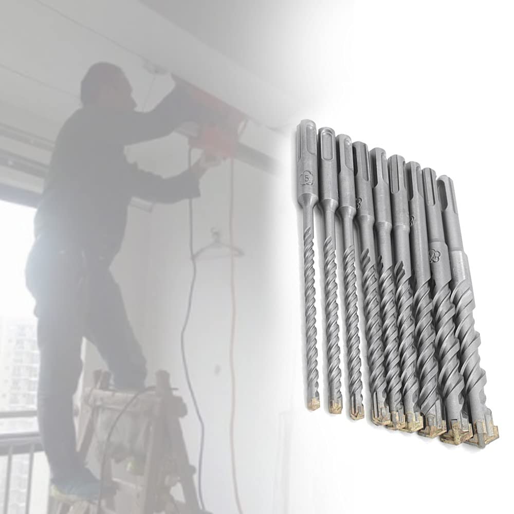 WDBBY 9pcs SDS Plus Drill Bit Set 160mm for Concrete Wall Brick Block Masonry Hole Saw Electric Hammer Drilling Bits 5 6 8 10 12 14 mm