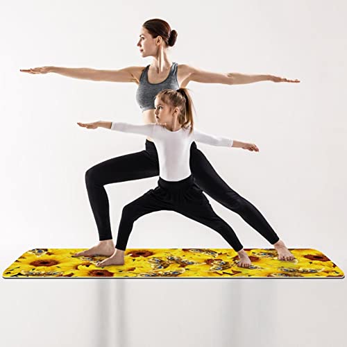 Yoga Mat, Yoga Mats for Home Workout, Workout Mat, Exercise Mats, Pilates Mat, Daisy Flower and Golden Butterflies