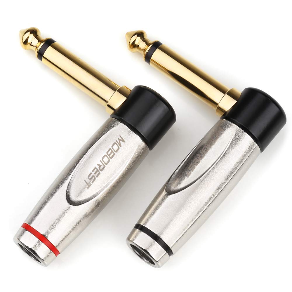 MOBOREST Audio 1/4" TS Plug, 6.35mm Heavy Duty TS Mono Male Solder Jack Connector for Speaker/Guitar/Microphone Cables (1/4 TS Angle Plug 2PCS)