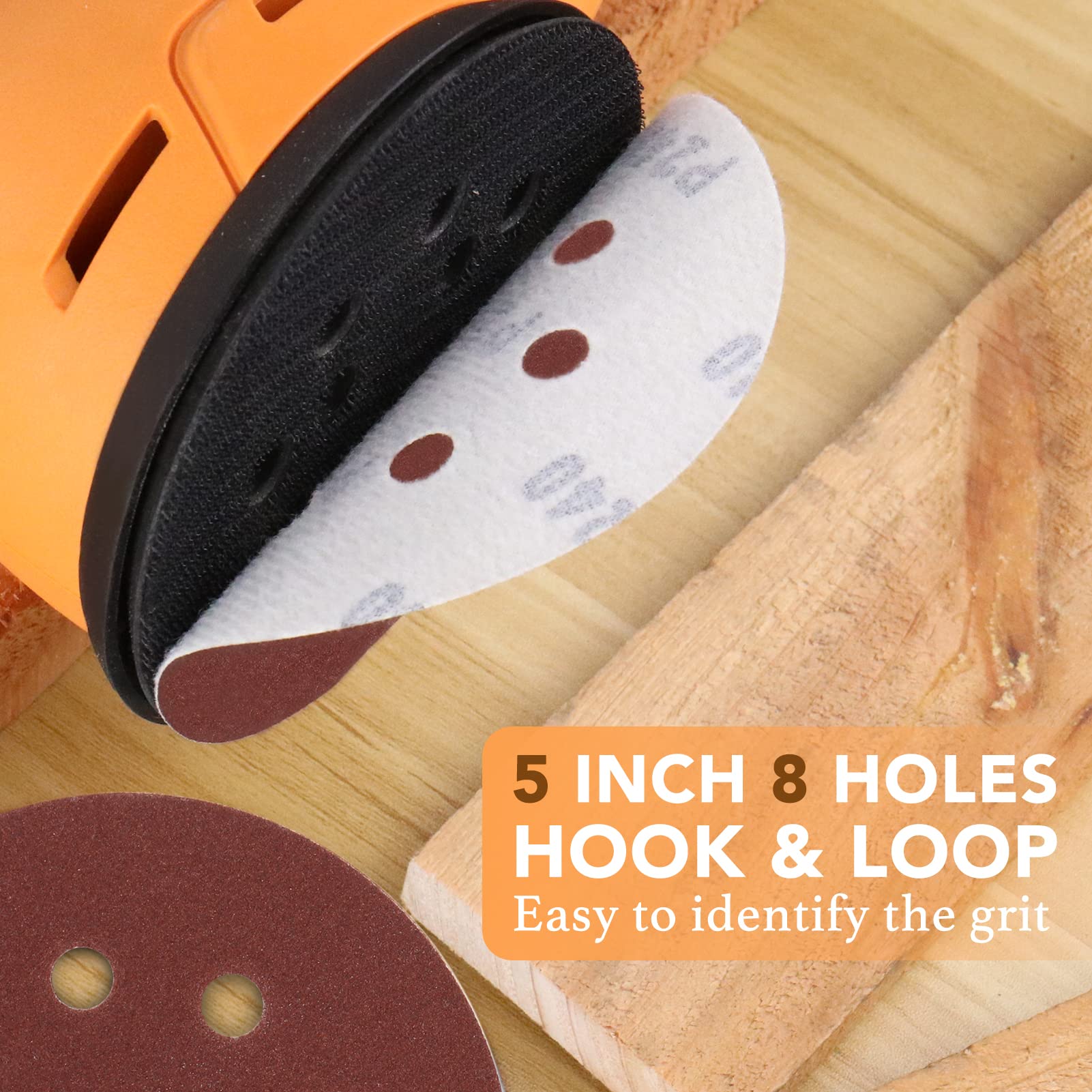 Sanding Discs, 100PCS Orbital Sander Sandpaper 40 60 80 120 180 240 320 400 600 800 Grit Assorted Hook and Loop Sanding Pads for Random Orbital Sander
