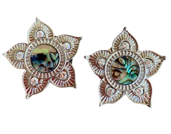 ssh 6g (4 mm) Abalone Centered Gauges Tribal Flower Screw Fit Tunnels Plugs PAIR