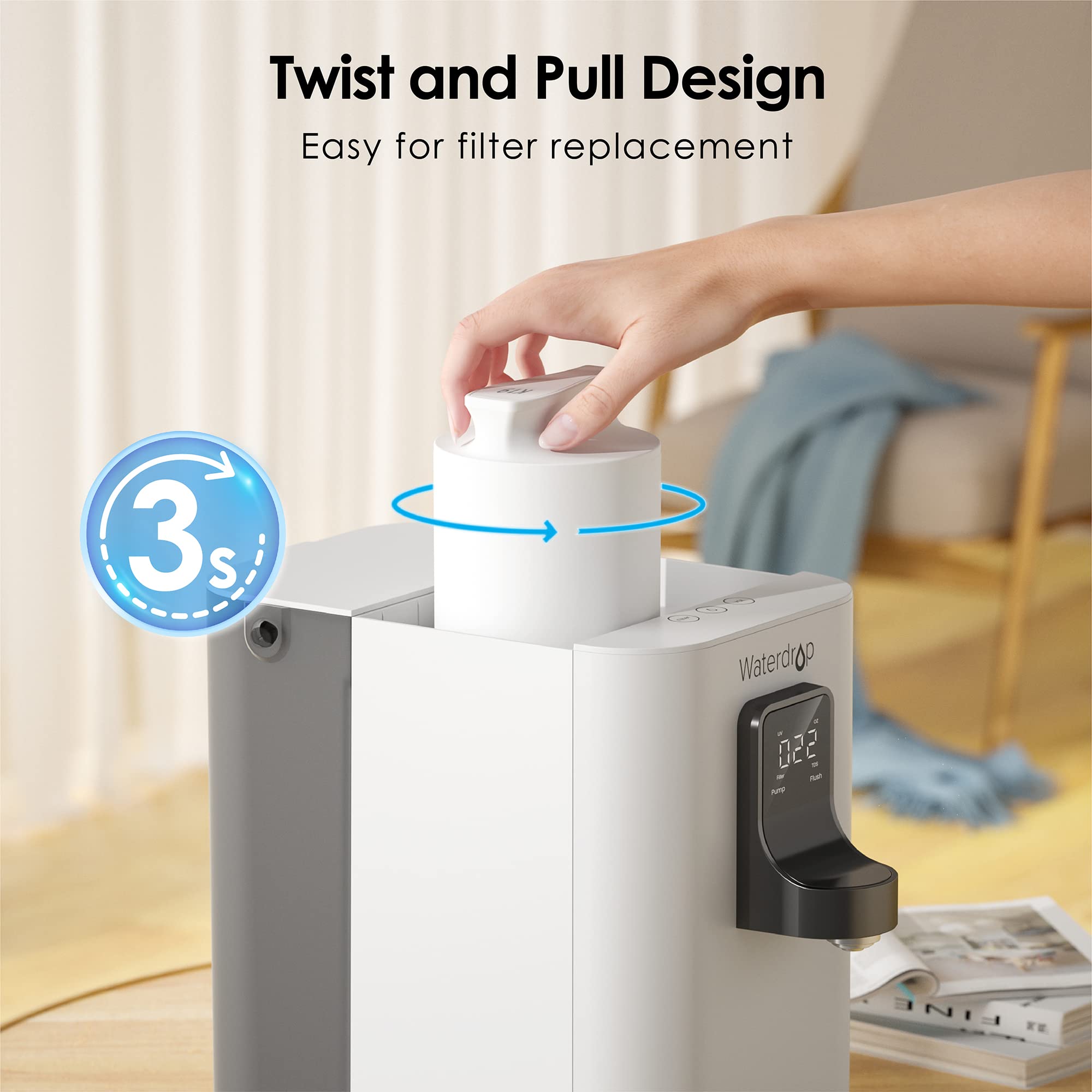 Waterdrop K19-S Countertop Reverse Osmosis Water Filter System, 3:1 Pure to Drain, Reduce PFAS, No Installation Required, BPA Free