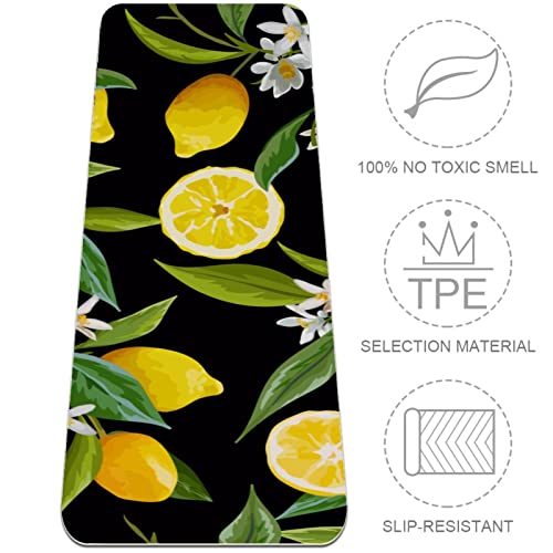 Yoga Mat, Yoga Mats for Home Workout, Workout Mat, Exercise Mats, Pilates Mat, orange lemon fruit leaf pattern