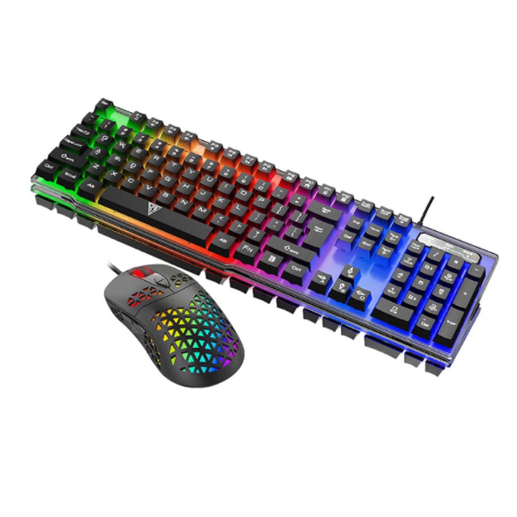 Prattbay Keyboard and Mouse Combo 104 Keys Blue Switches Wired USB Keyboards , Programmable Gaming Mouse for PC Gamer Computer Desktop