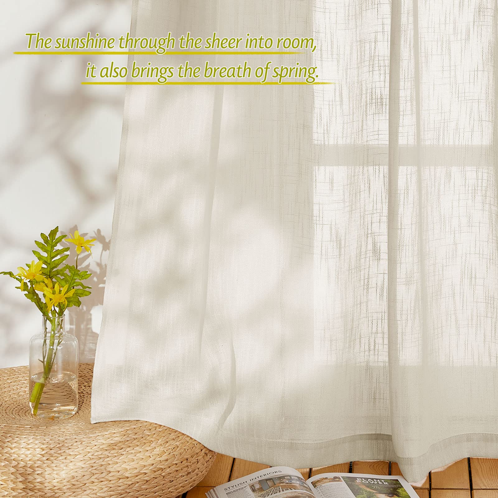 PONY DANCE Dark Grey Half Curtains for Windows - Faux Linen Look Curtains Back Tab Cafe Short Semi Sheer Beach Curtains for Bathroom Small Window Treatment Tier,Kitchen Curtains 36 inch Length,2 PCS