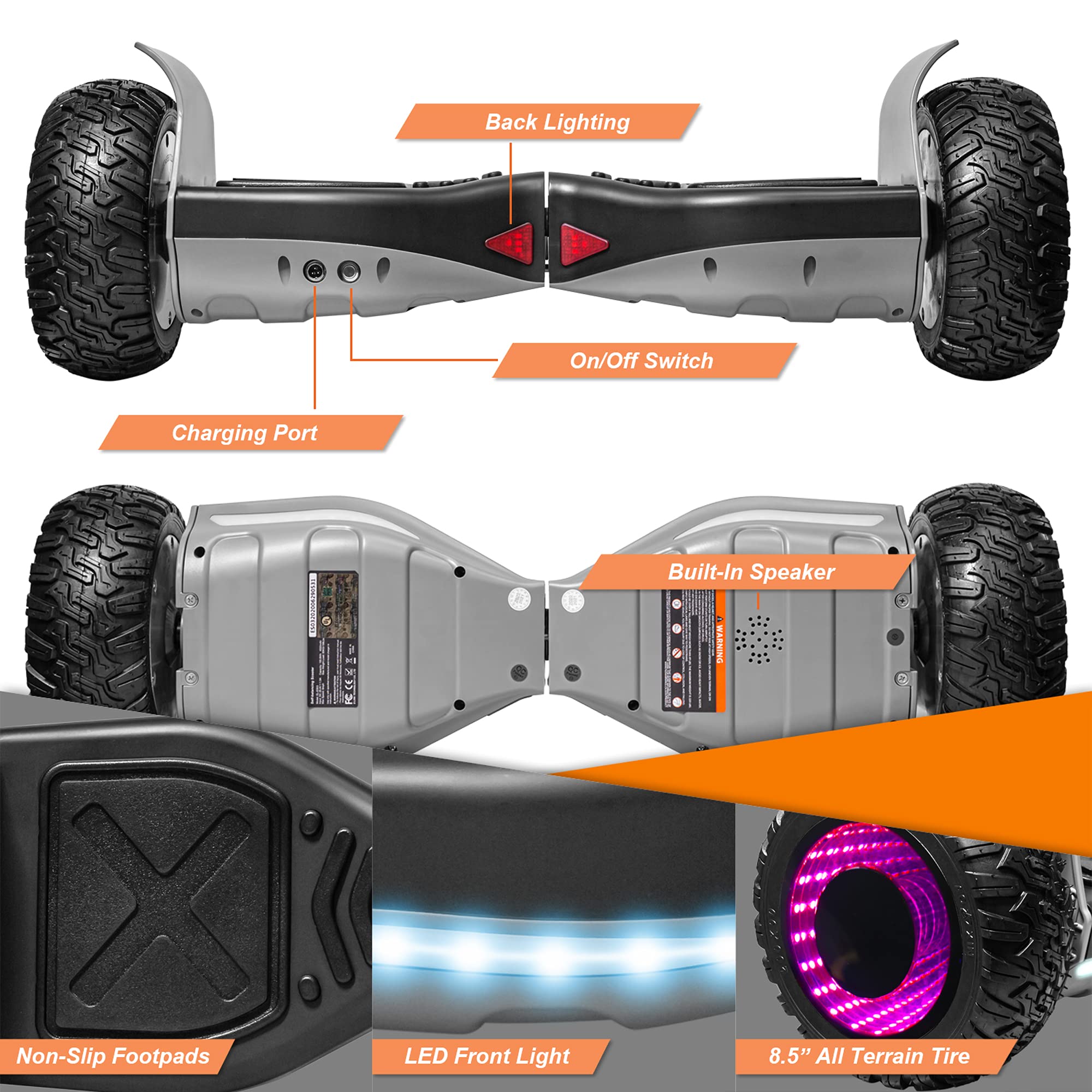 Moderner Electric Hoverboard Scooter Two Wheels Hoover Board Smart self Balancing Scooter with Built in Speaker LED Lights for Gift ( LED Wheel Black)
