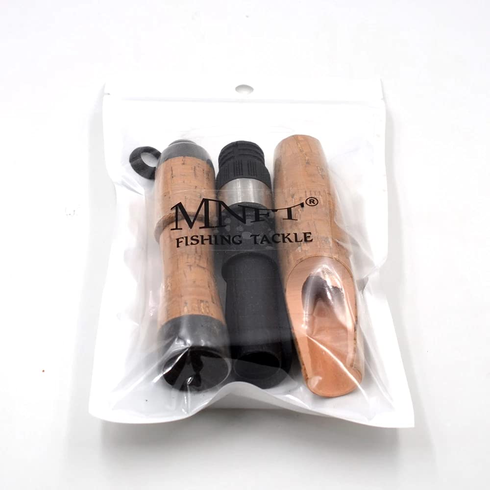 MNFT 1Set Cork Split Grip Rod Handle Kit Baitcast Fishing Rod Building and Repair Tackle with Plastic Reel Seat Rear Grip (Straight Handle)