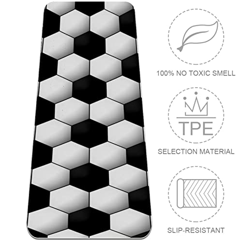Yoga Mat, Yoga Mats for Home Workout, Workout Mat, Exercise Mats, Pilates Mat, black white geometric hexagon grid pattern