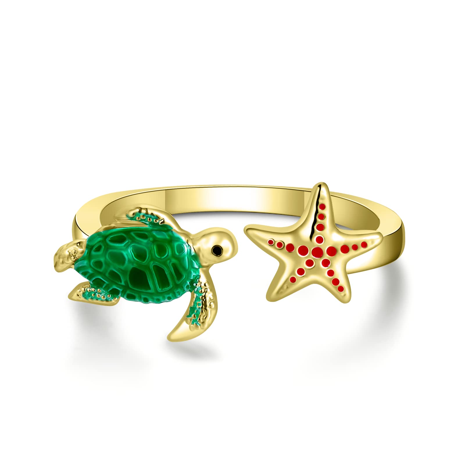 YKYLHSYXR Women's Adorable Green Sea-Turtle Red-Starfish Jewelry