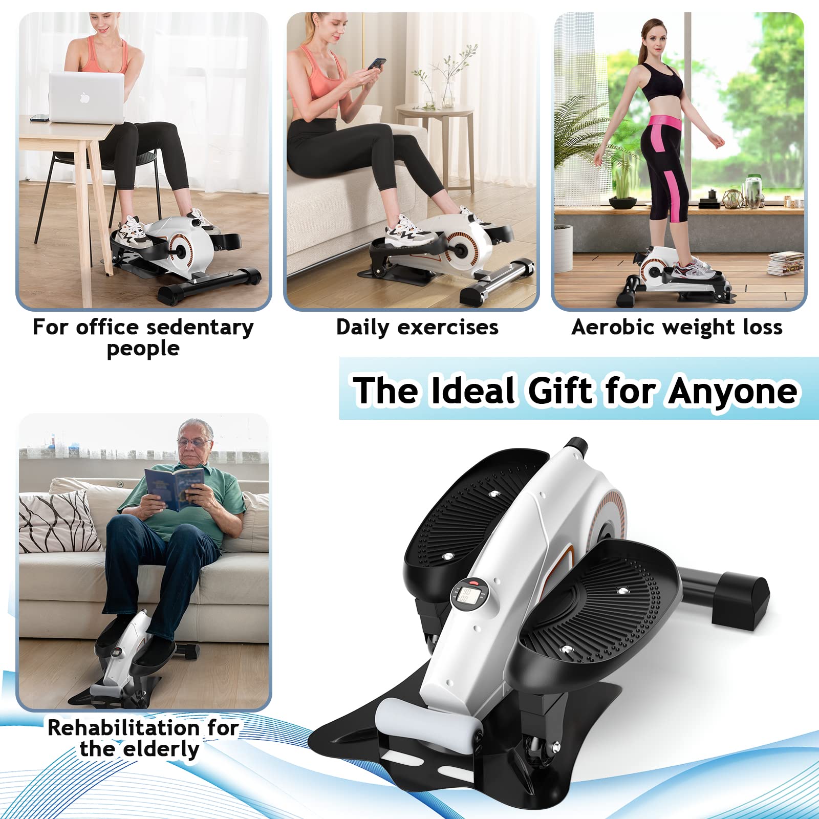 SPORFIT Under Desk Elliptical Machine, Seated Mini Elliptical Stepper for Office,Magnetic Resistance for Quiet and Durable,Pedal Exerciser w/LCD Monitor