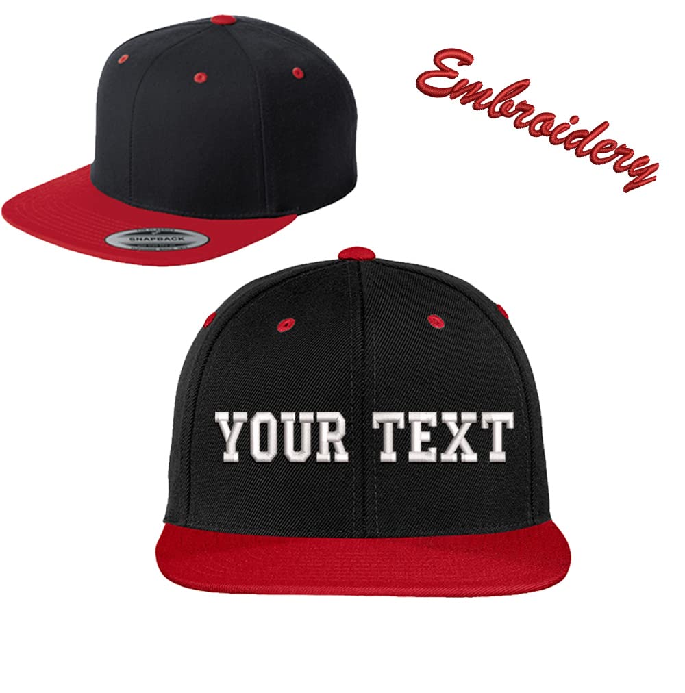 Sport-TekÂź Flat Bill Snapback Cap STC19 / Custom Hats/Embroidery Hats/Monogram Hats/Custom Snapback/Custom Embroidery (Black/True Red)