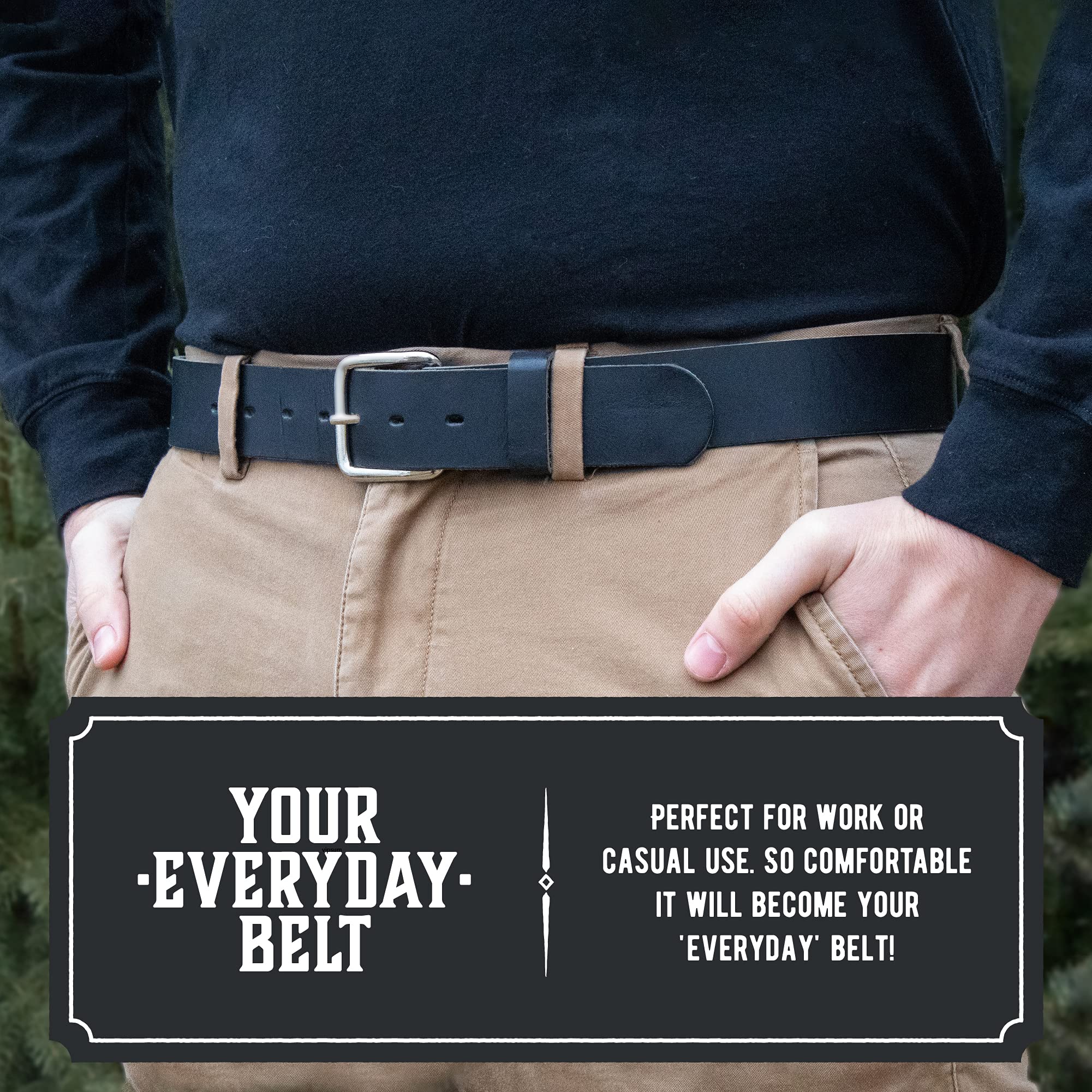 Main Street Forge Journeyman Leather Belt | Made in USA | Black w/Silver Buckle | Size 36